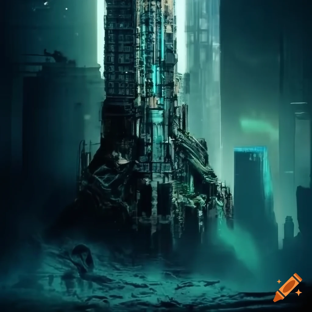 Futuristic post-apocalyptic scene with detailed texturing under a sunny ...