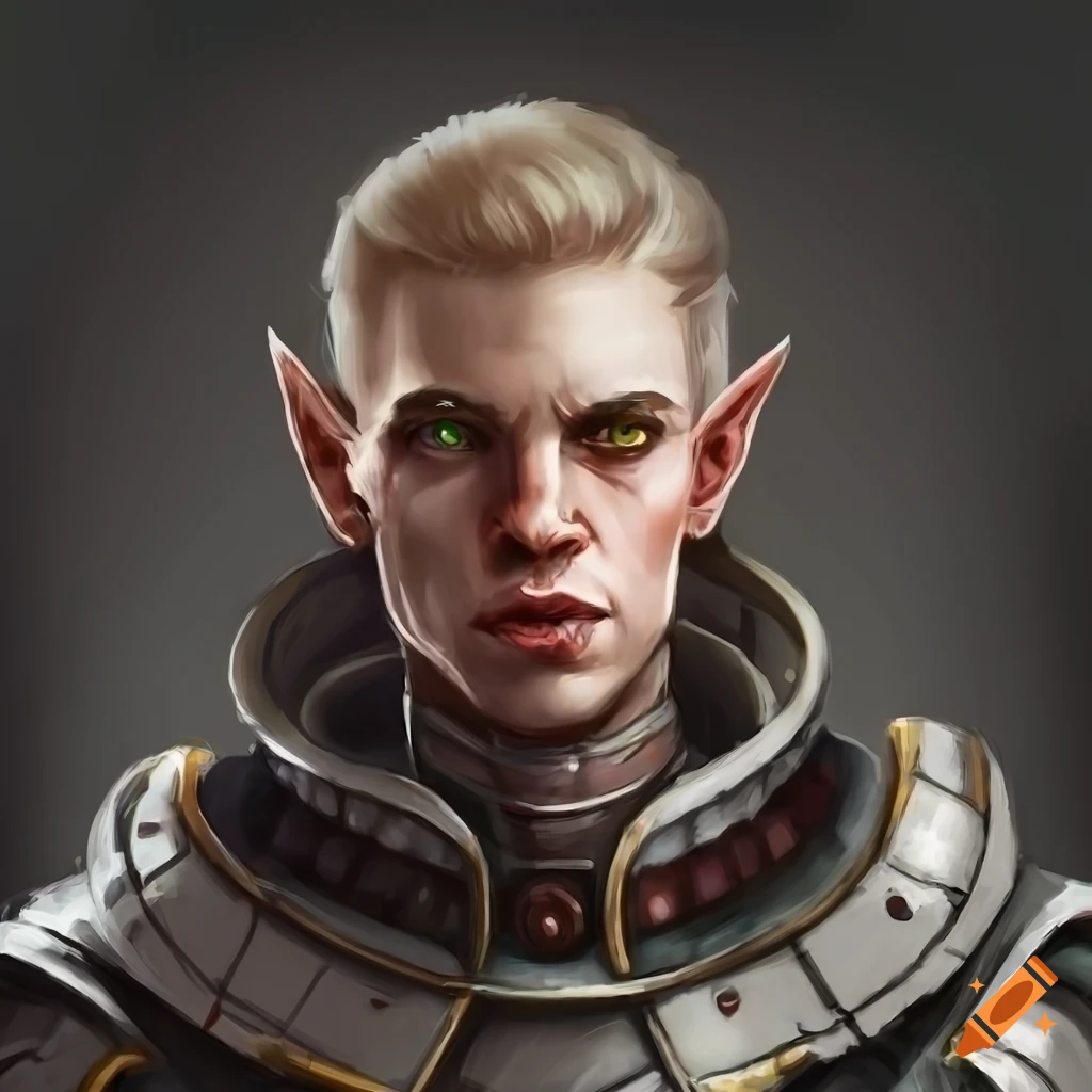 Realistic portrait of a male elf in futuristic infiltrator armor on Craiyon