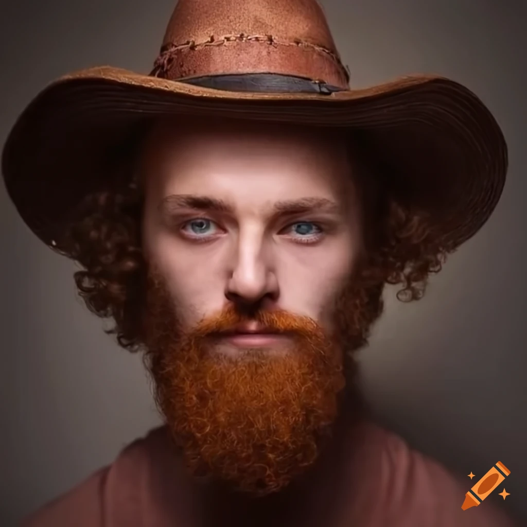 Man with long ginger hair and cowboy hat on Craiyon