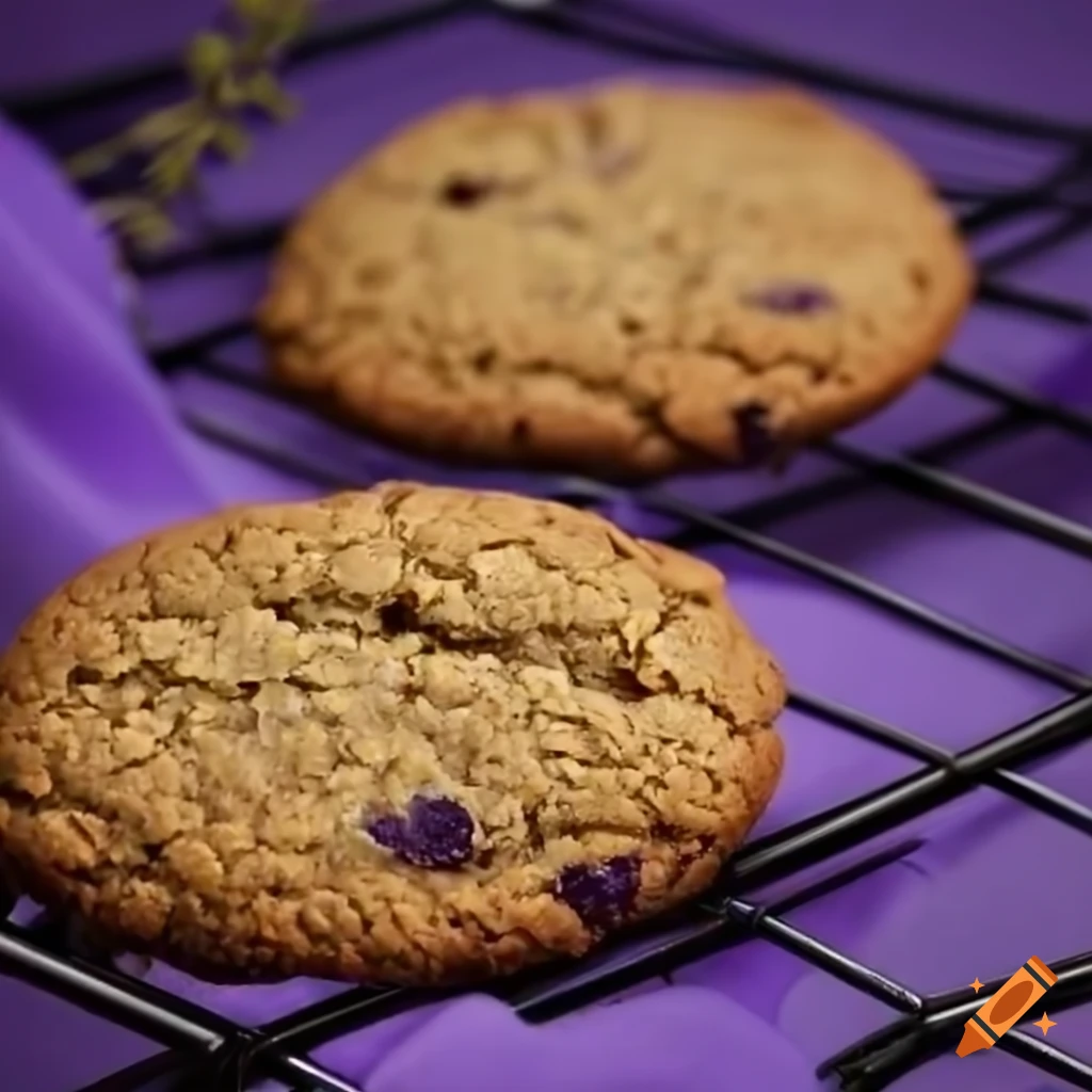 Round oatmeal cookies with lavender on wire racks on Craiyon