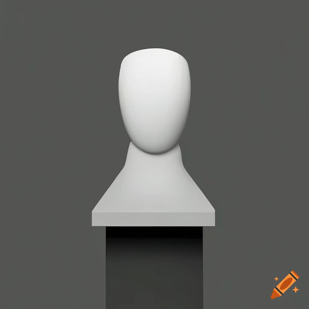 Bust of a faceless person on a square pedestal with black and white ...