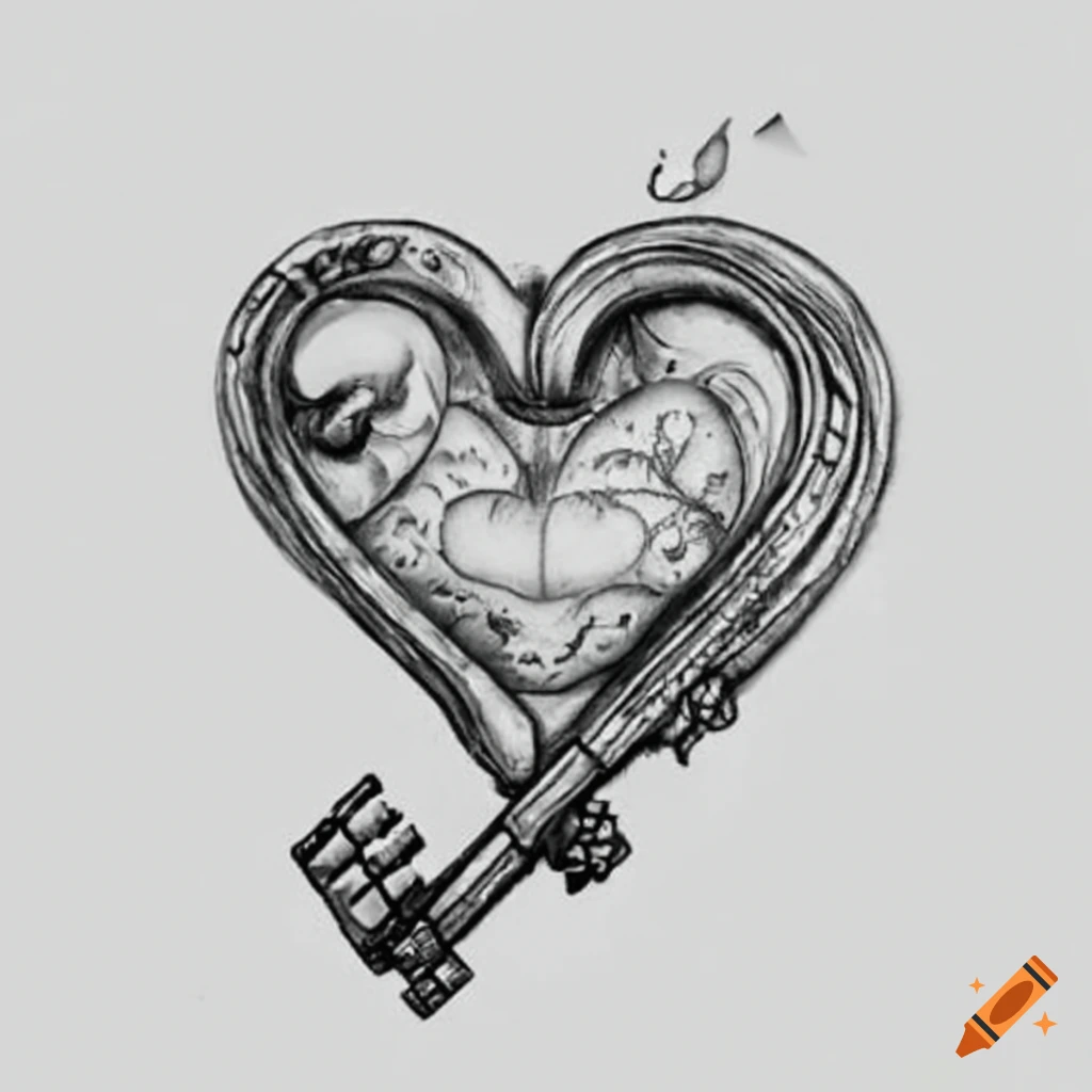 Tattoo design with frank name, vintage key, and heart symbol on Craiyon