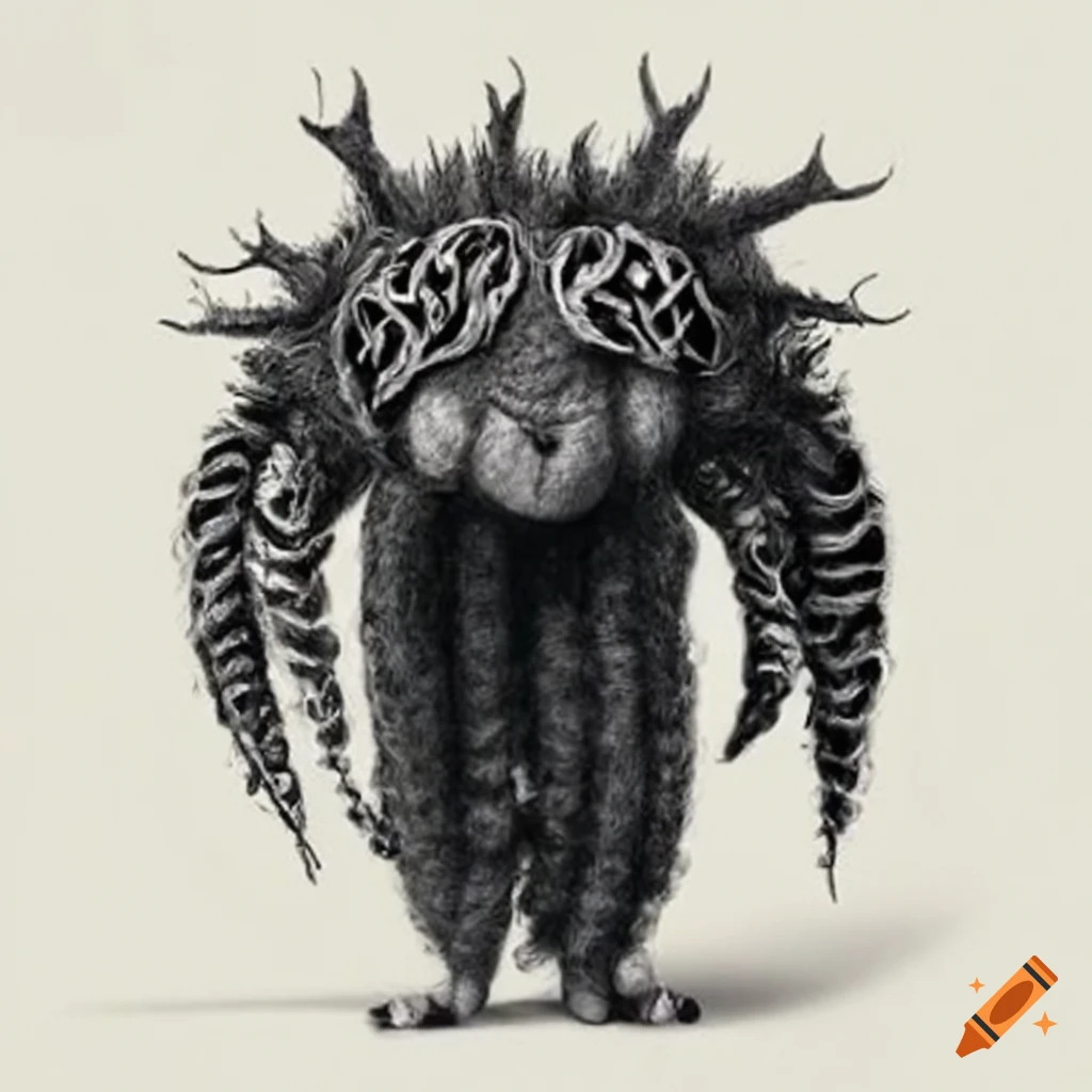 Creatures made of felted wool in intricate clothing designs on Craiyon