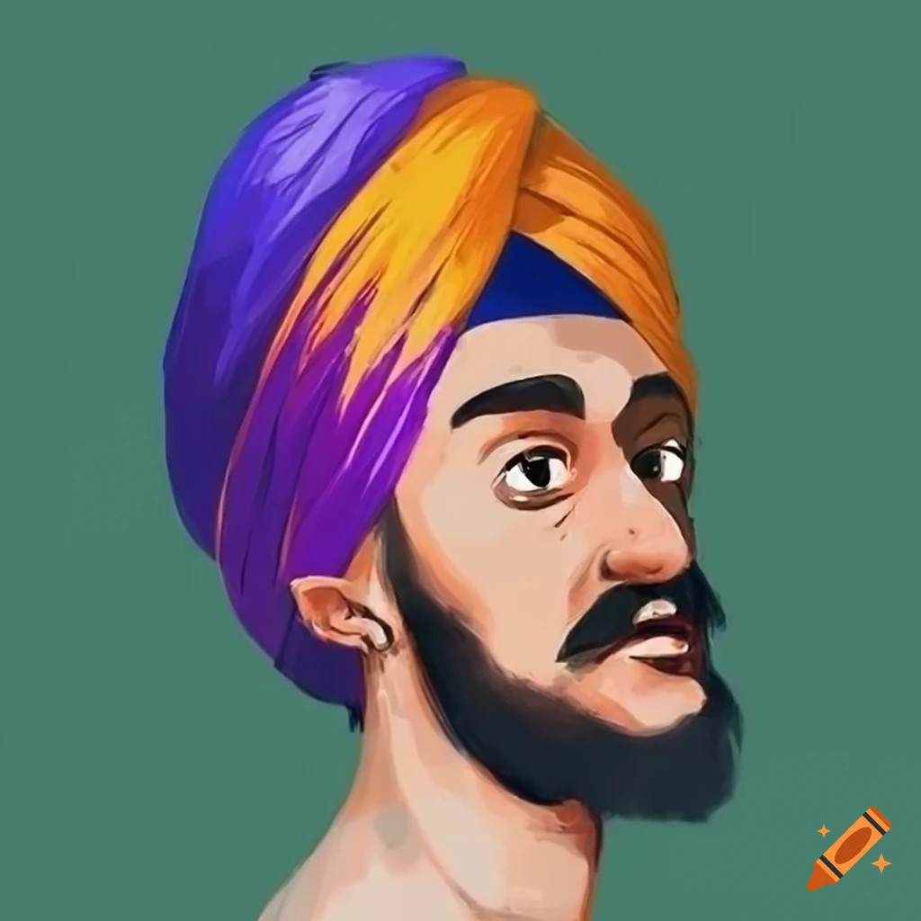 Colorful paint splashes with a cartoon person wearing a sikh turban ...