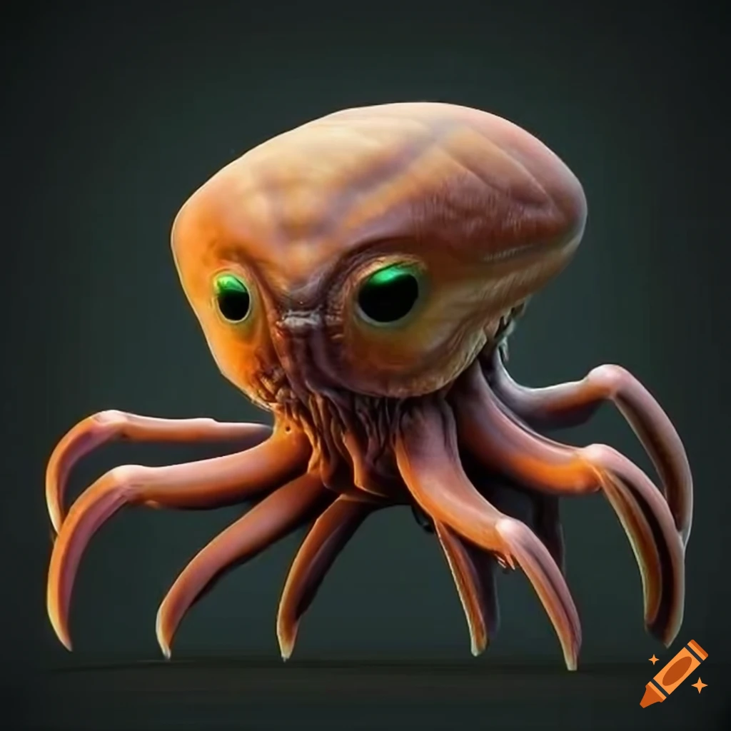 Hexapod alien creature with elongated torso and chitinous plates in a ...