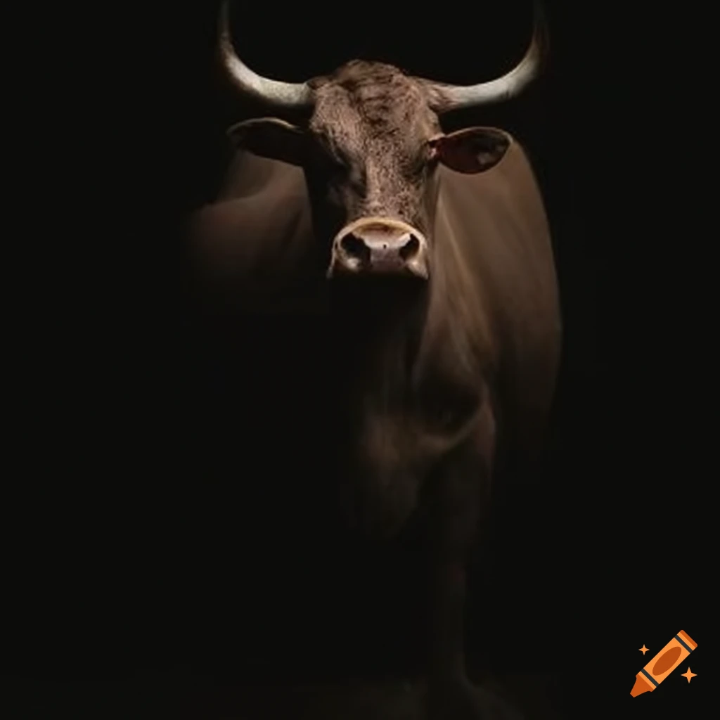 Iron cow sculpture in a dark setting on Craiyon