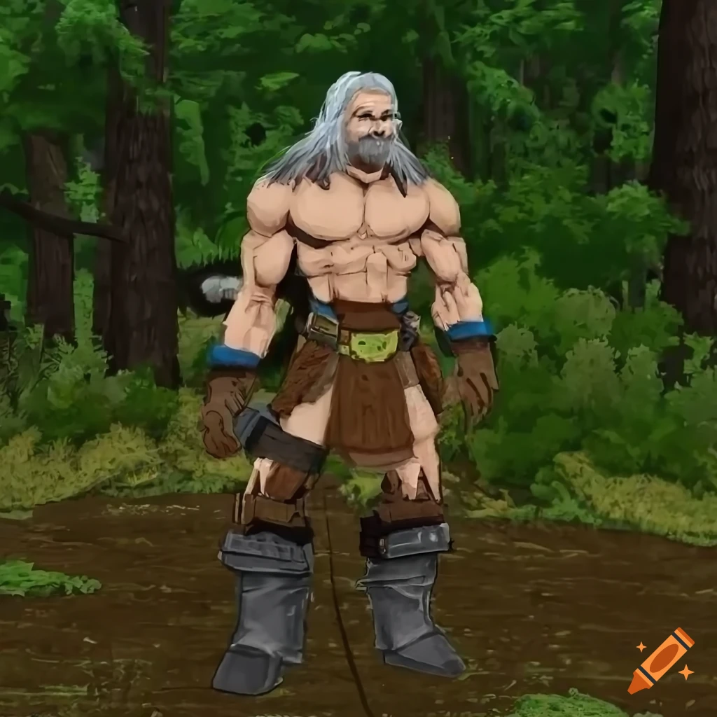 Fantasy barbarian with long blonde hair in brown fur armor smiling in a ...