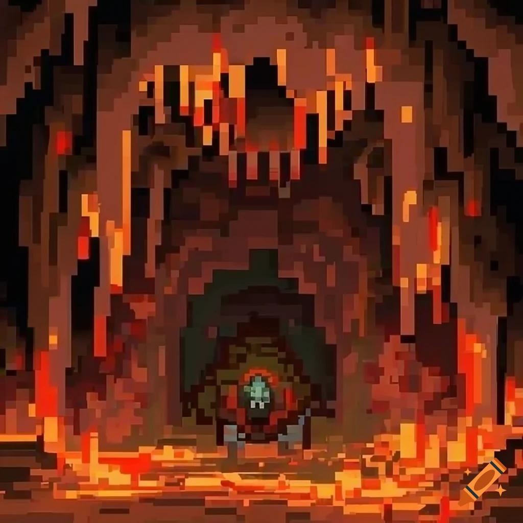 Doom-like hell cavern in high-resolution pixel art on Craiyon