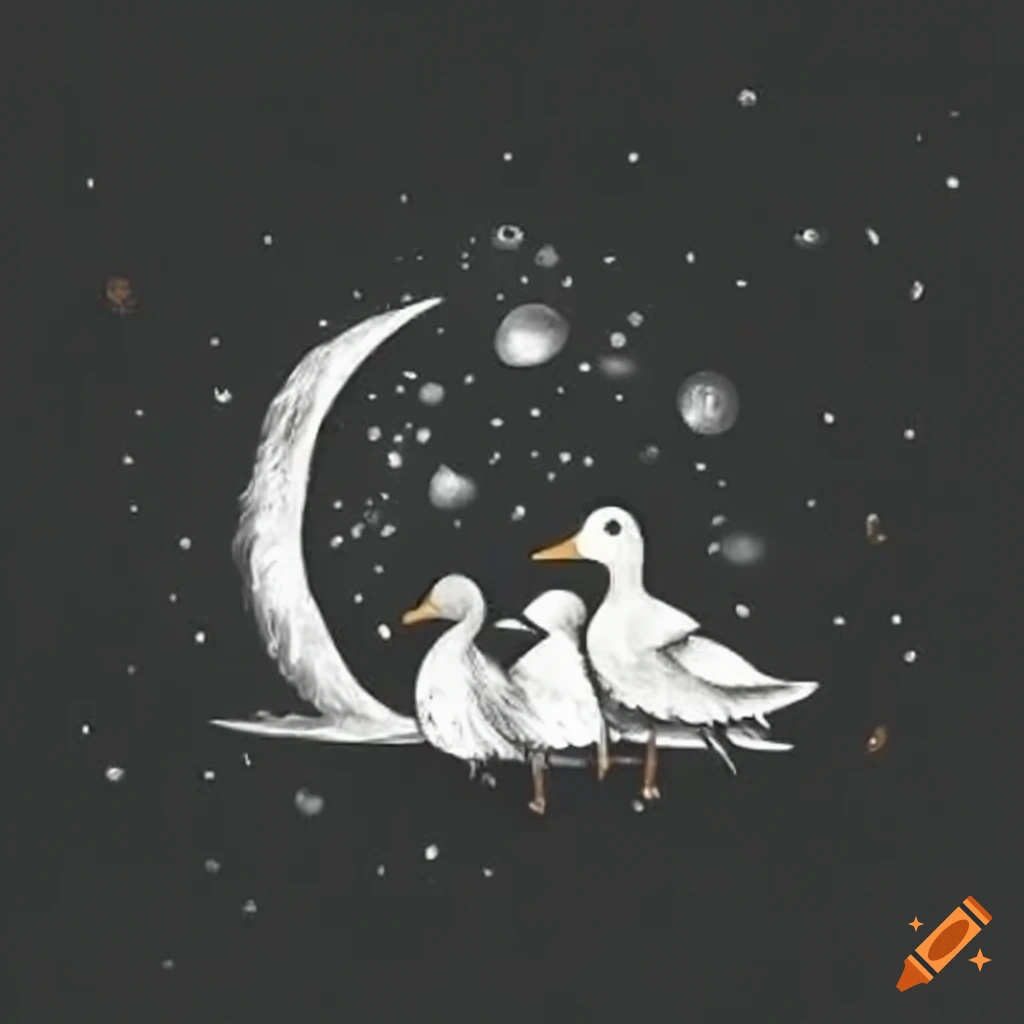Three ducks on the moon in a simple drawing on Craiyon