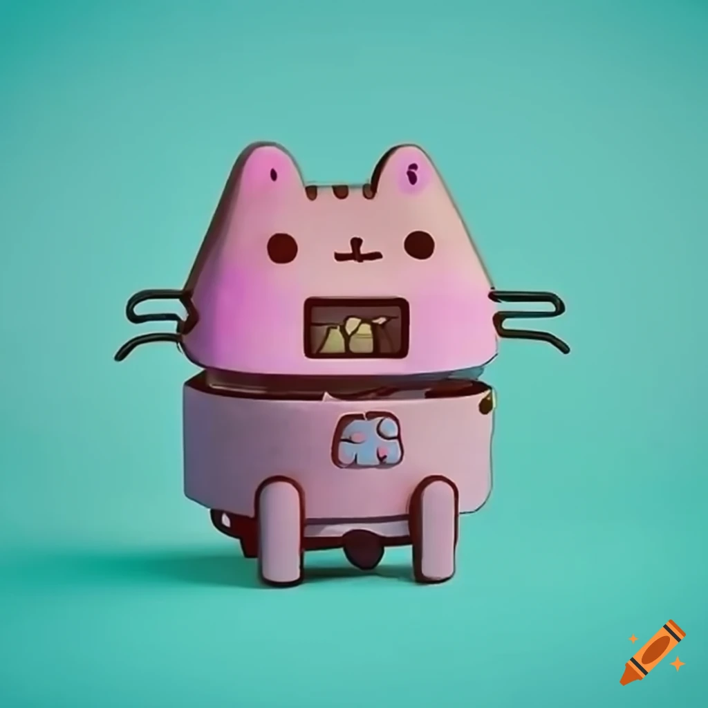 Pusheen the cat depicted as a cute robot on Craiyon
