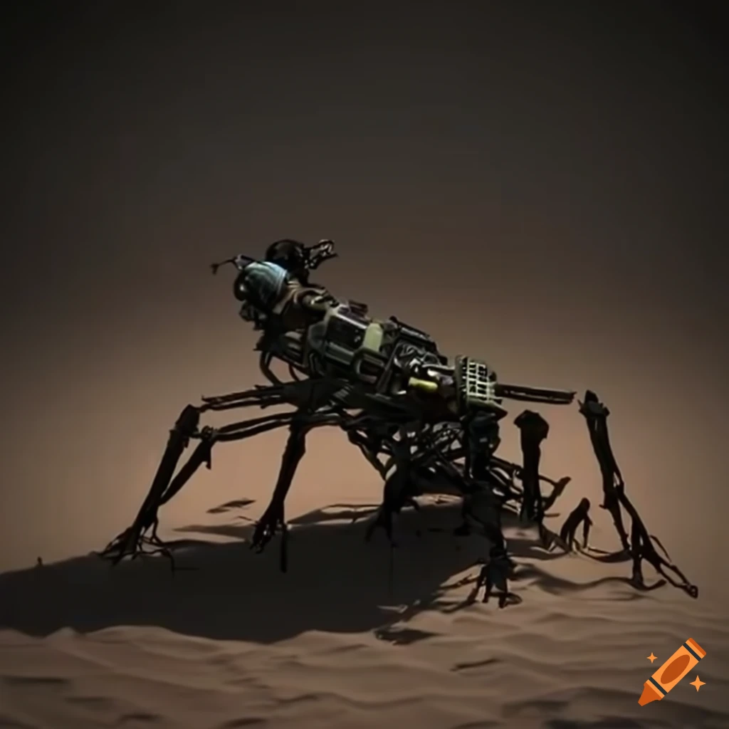 Fierce robotic insect guarding a post-apocalyptic desert on Craiyon