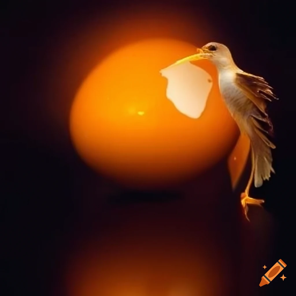 Bird hatching from cracked egg shell on Craiyon