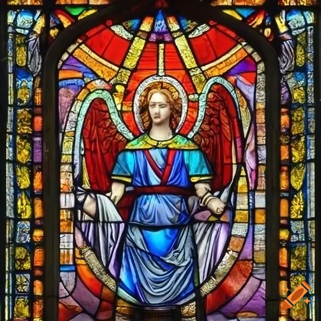 Archangel michael depicted on stained glass on Craiyon