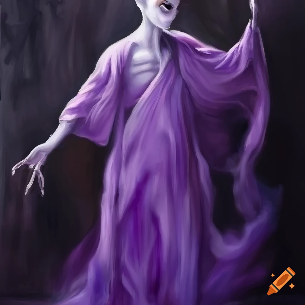 White skin alien man with purple eyes and robe in oil art on Craiyon