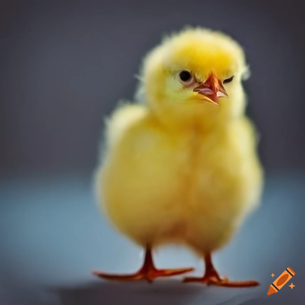 Cute fuzzy yellow chick with red eyes on Craiyon