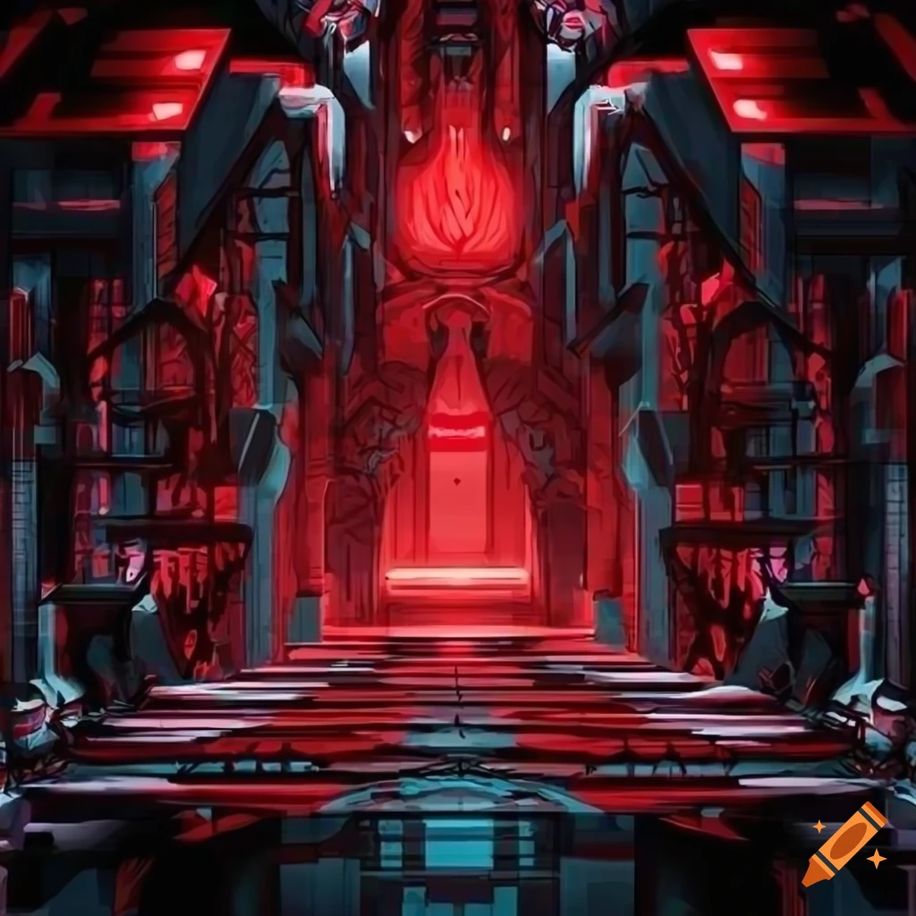 Evil red and black cyber building with a medieval touch in a 2D ...