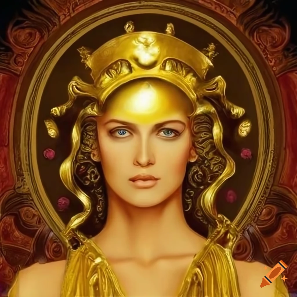 Goddess athena beside god zeus on his golden throne in greek mythology ...