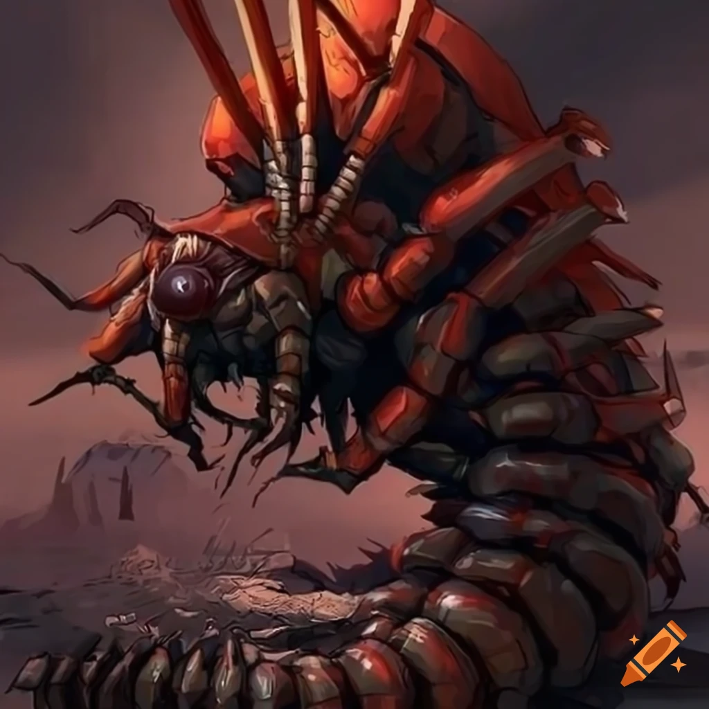 Intimidating giant robot centipede in a sci-fi desert battle scene on ...