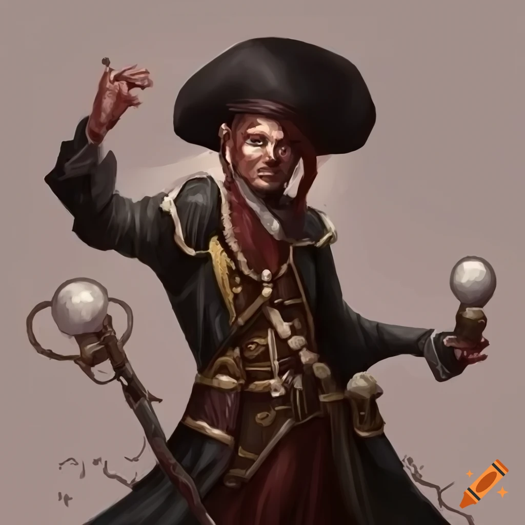 Pirate spellcaster in a dnd setting on Craiyon