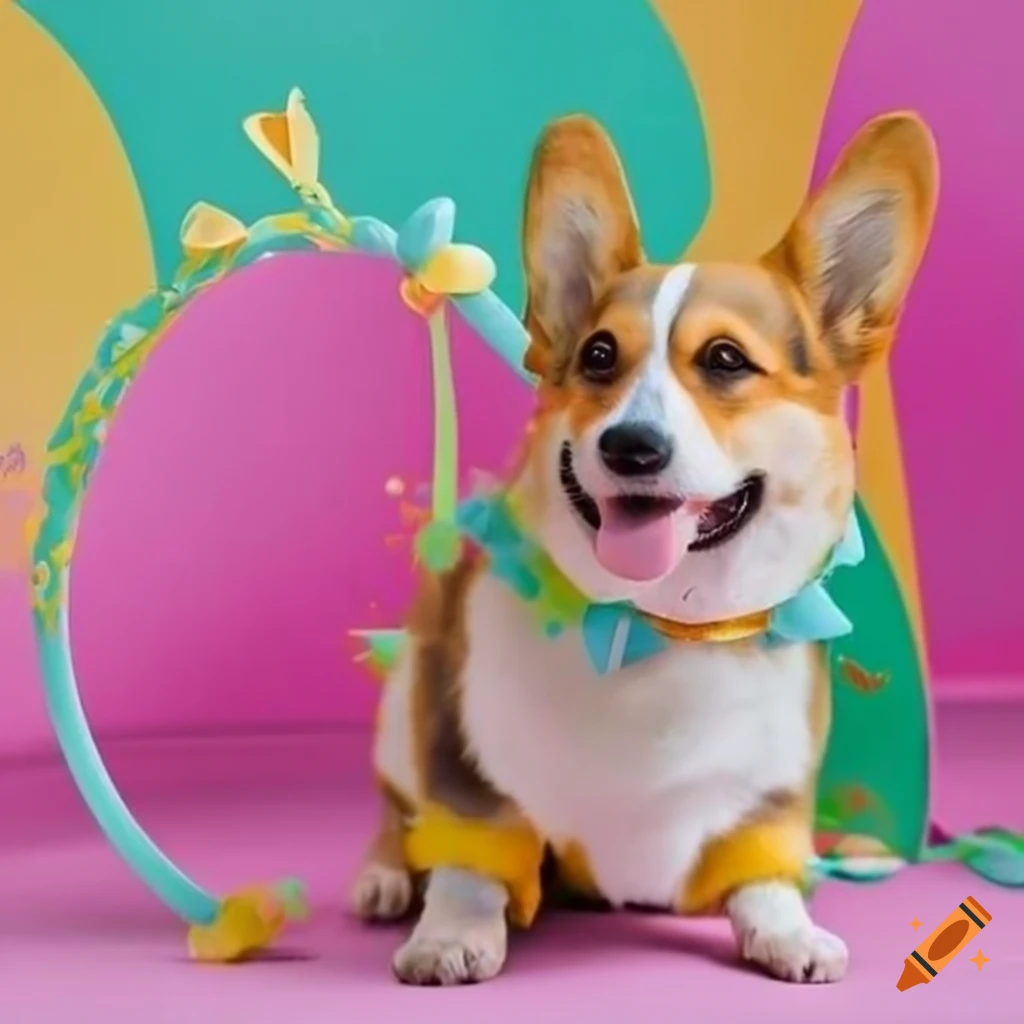 Corgi dressed in colorful easter accessories for spring celebration on ...