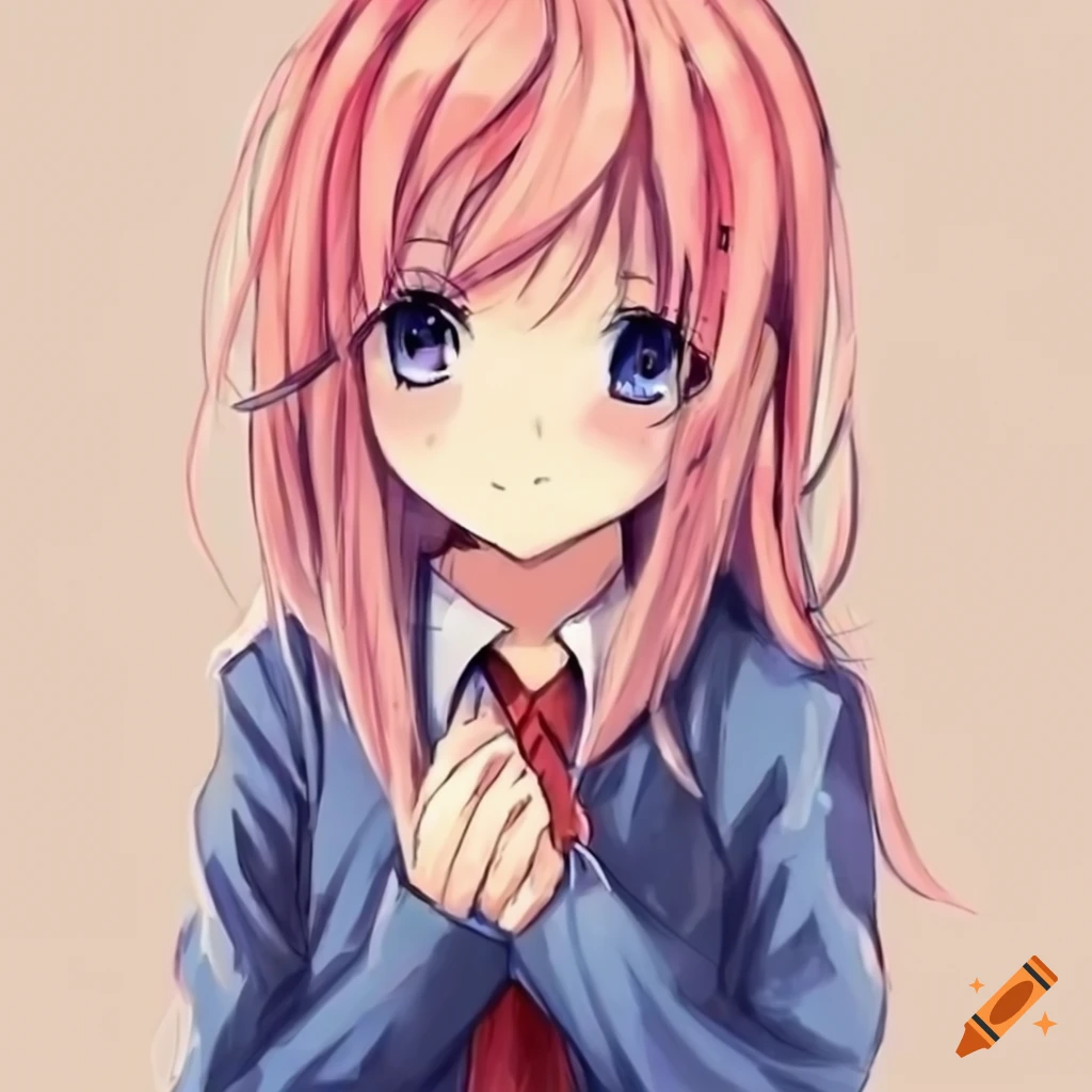 Shy anime character drawing on Craiyon