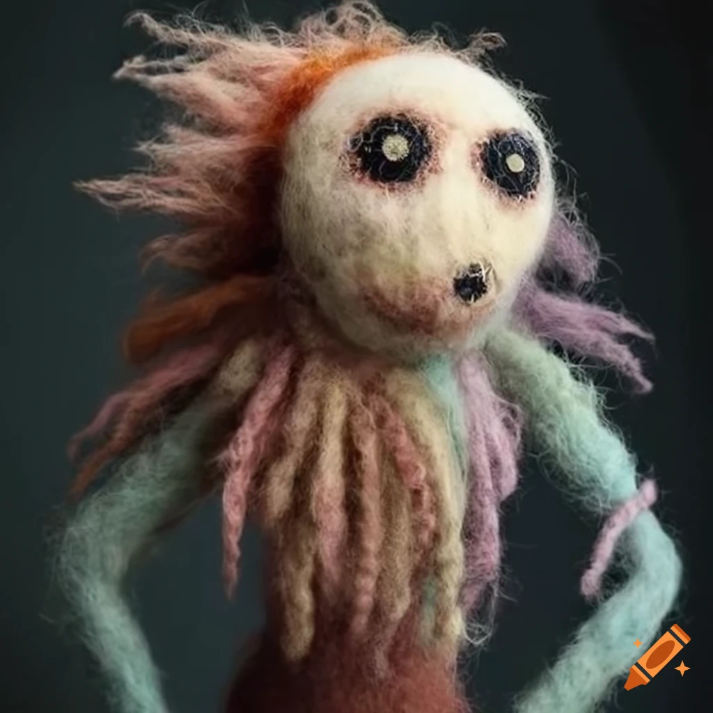 Colorful felted wool creatures in intricate attire on Craiyon