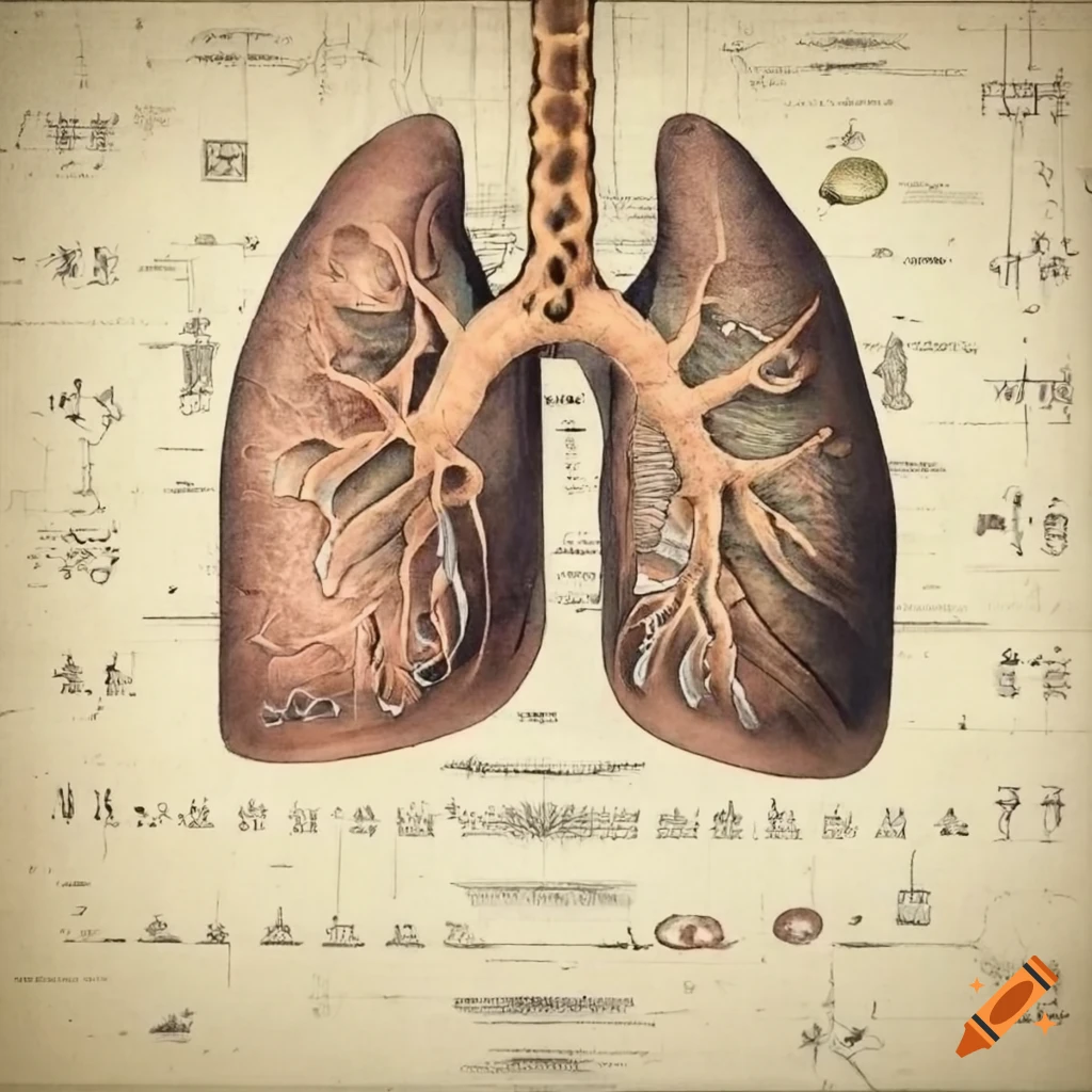 Old victorian medical chart of the lungs drawing on Craiyon