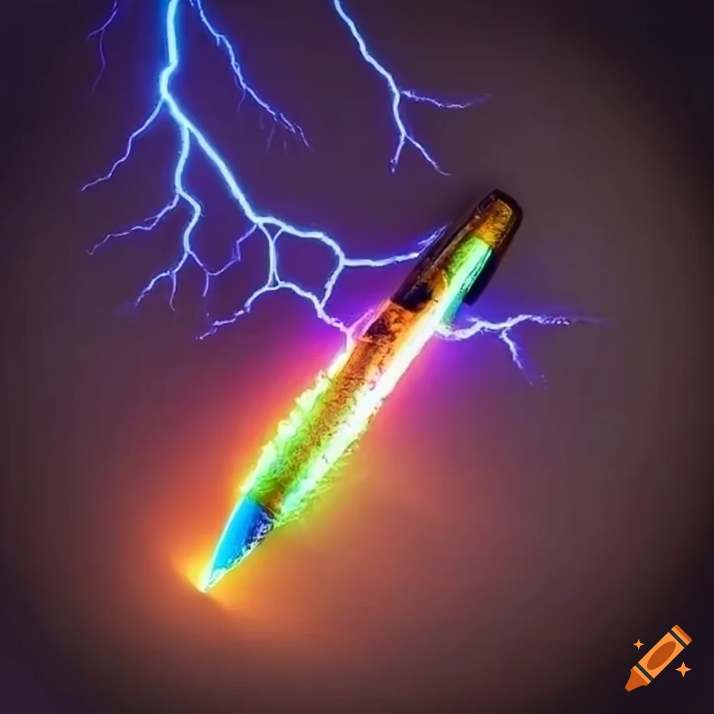 Wooden pen etching glowing letters into crystal surrounded by ...