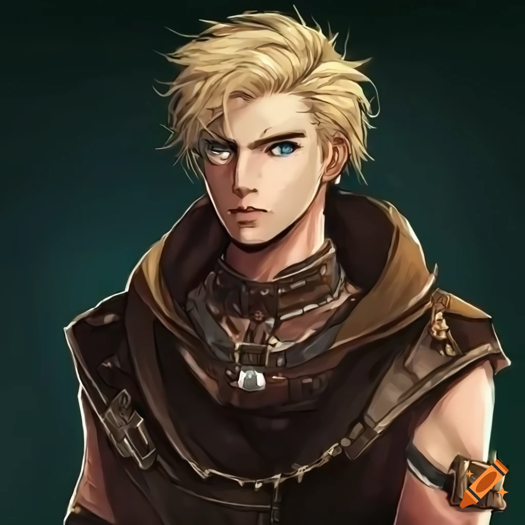 Male human rogue character with blonde hair, blue eyes, and daggers on ...
