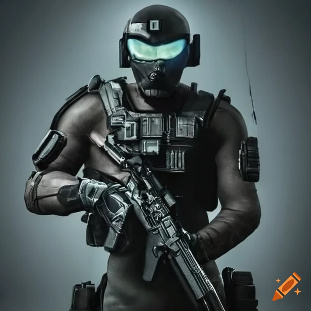 Spec ops super soldier in black powersuit with a pistol on Craiyon