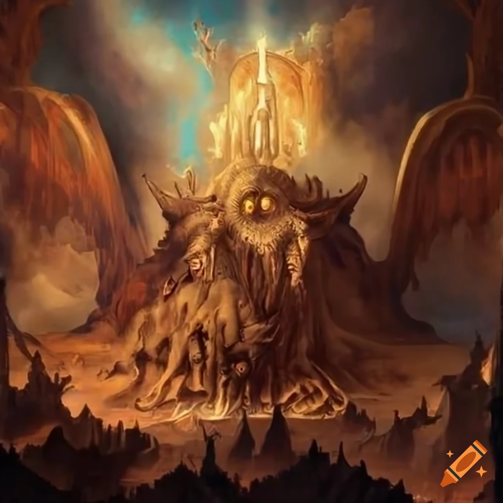 Epic scene of God casting Lucifer from heaven to hell in religious mythology on Craiyon