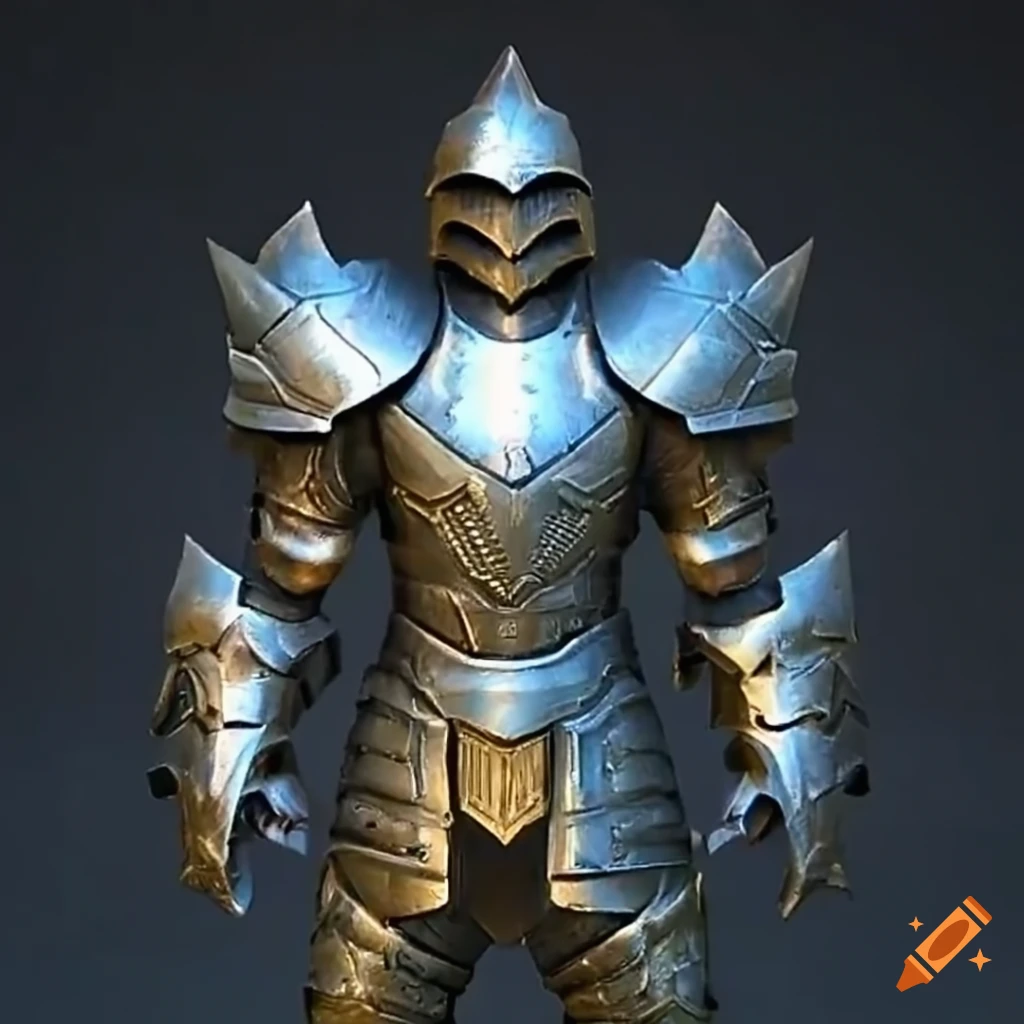 Mythic shiny fantasy master armor made of steel, front view on Craiyon