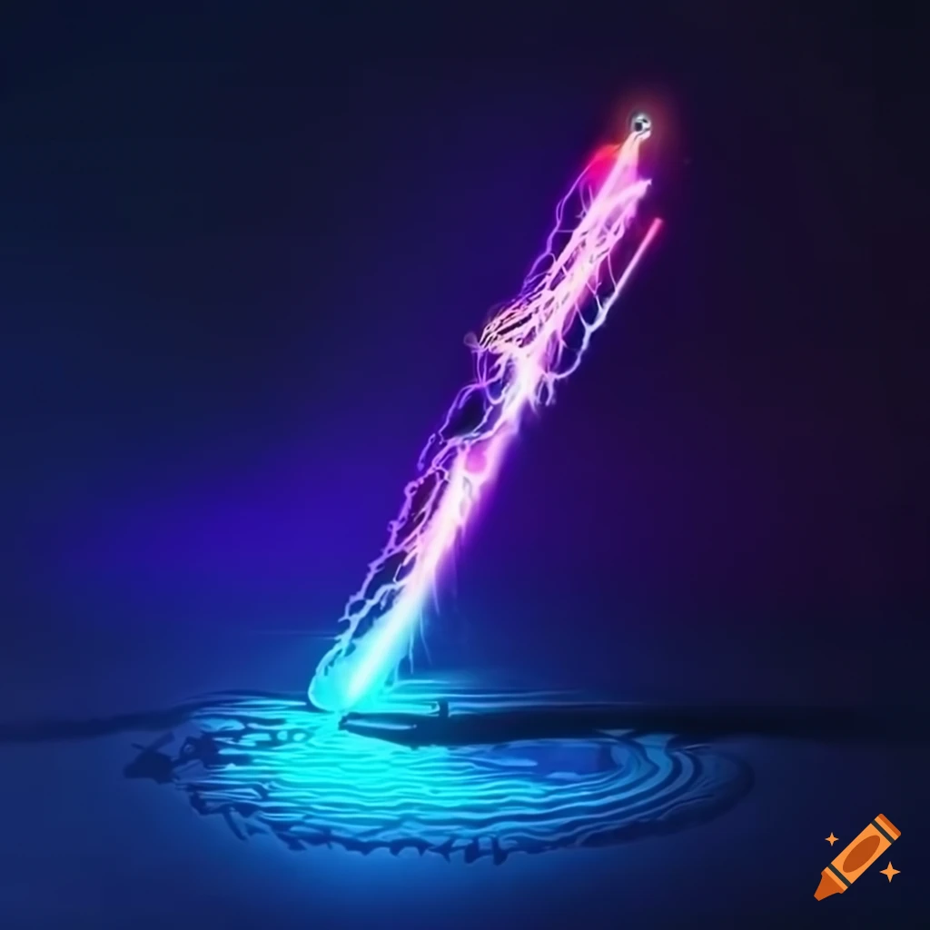 Wooden pen creating intricate designs with glowing inks against a ...