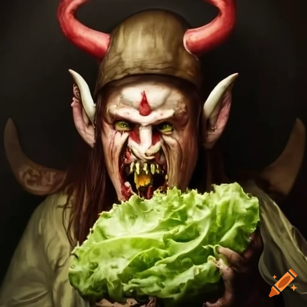 Satan eating a head of lettuce on Craiyon