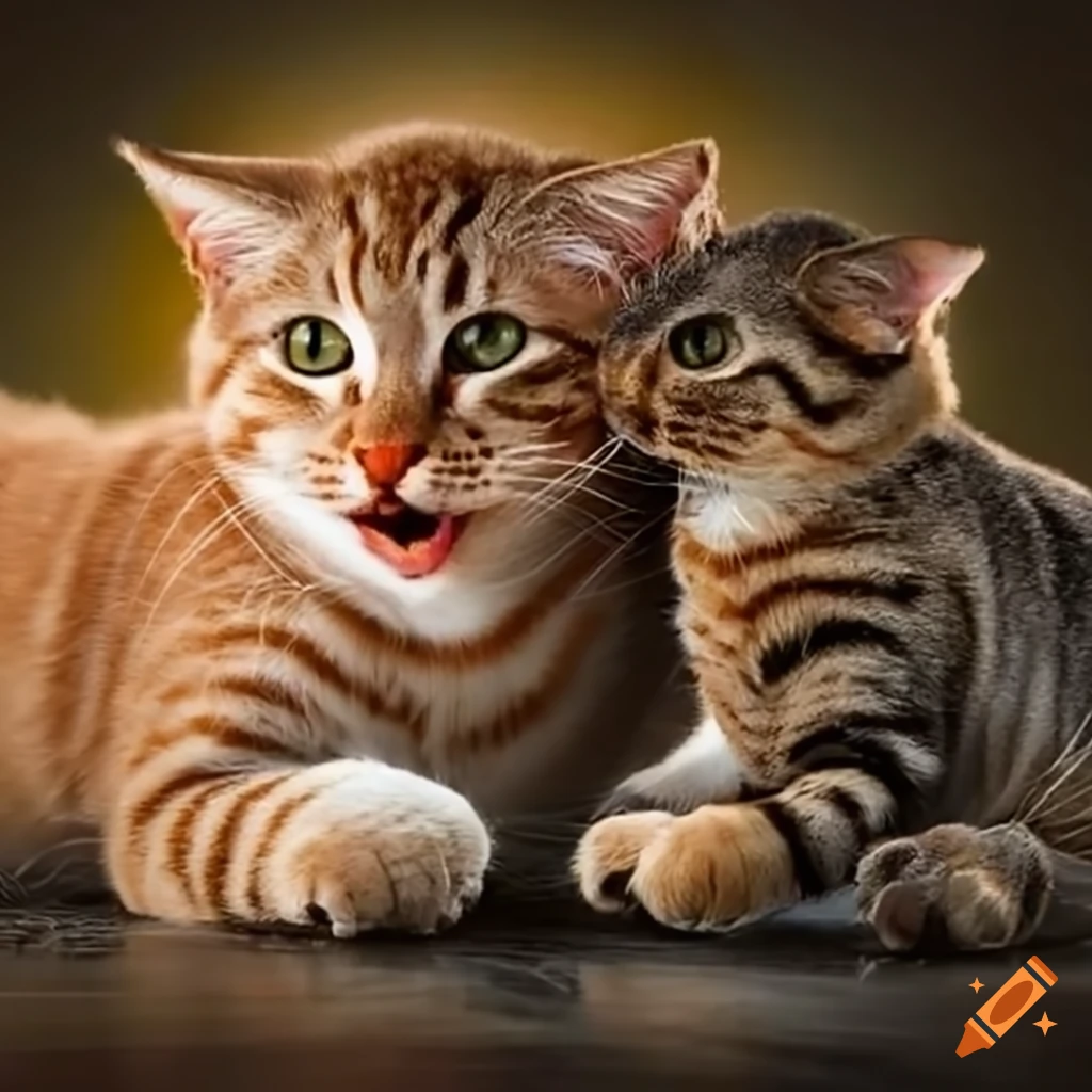 Two cats engaged in a playful scuffle on Craiyon