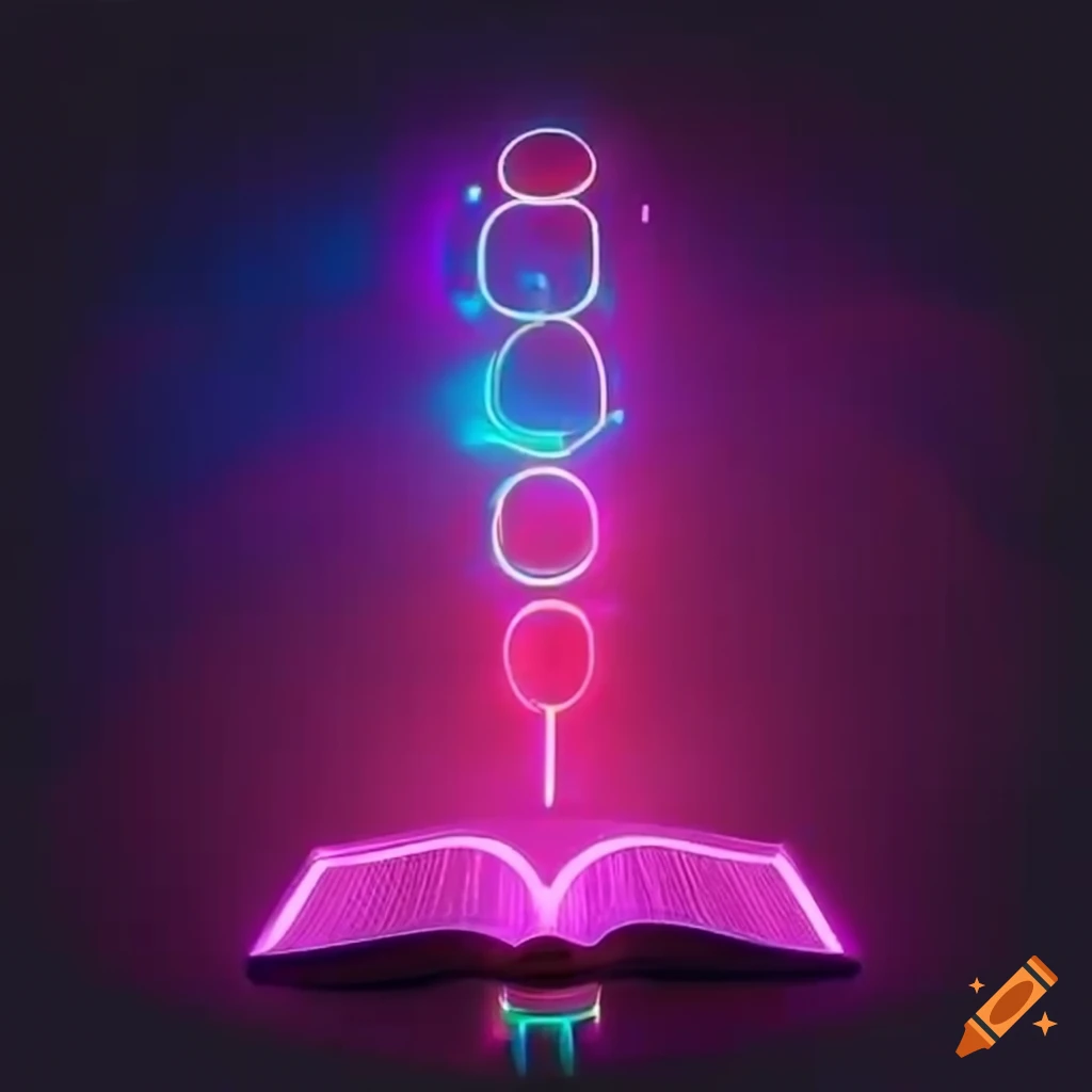 Futuristic neon-colored bible with sharp focus on data on Craiyon