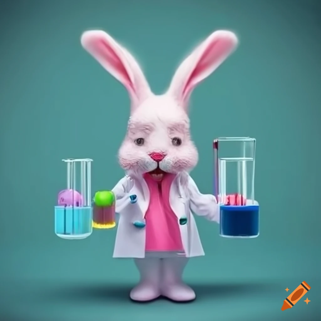 Easter Bunny in a lab coat with test tubes on Craiyon
