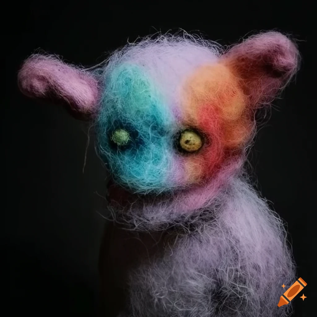 Wild creatures made of felted wool in intricate clothing designs on Craiyon