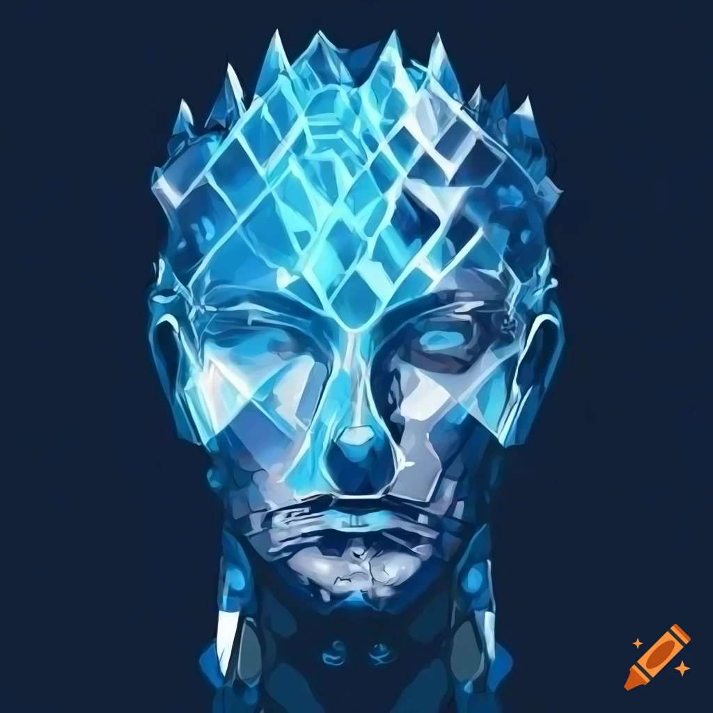 Blue and white crystal cyborg man in vector art style on Craiyon