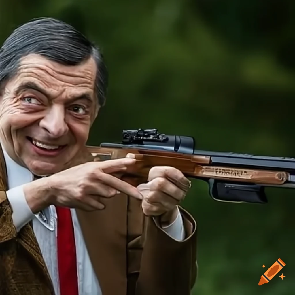 Mr. bean aiming a rifle on Craiyon