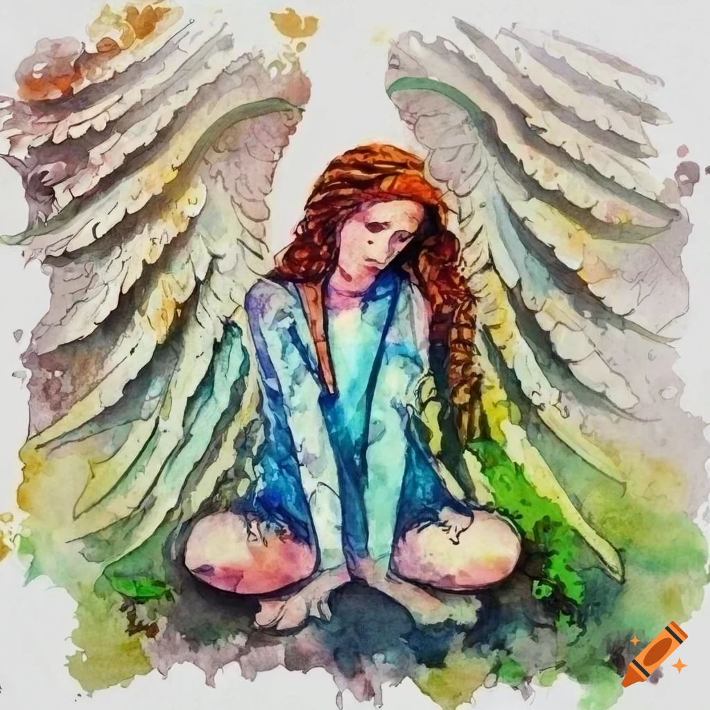 Melancholic young woman angel sitting solemnly on a marijuana farm on ...