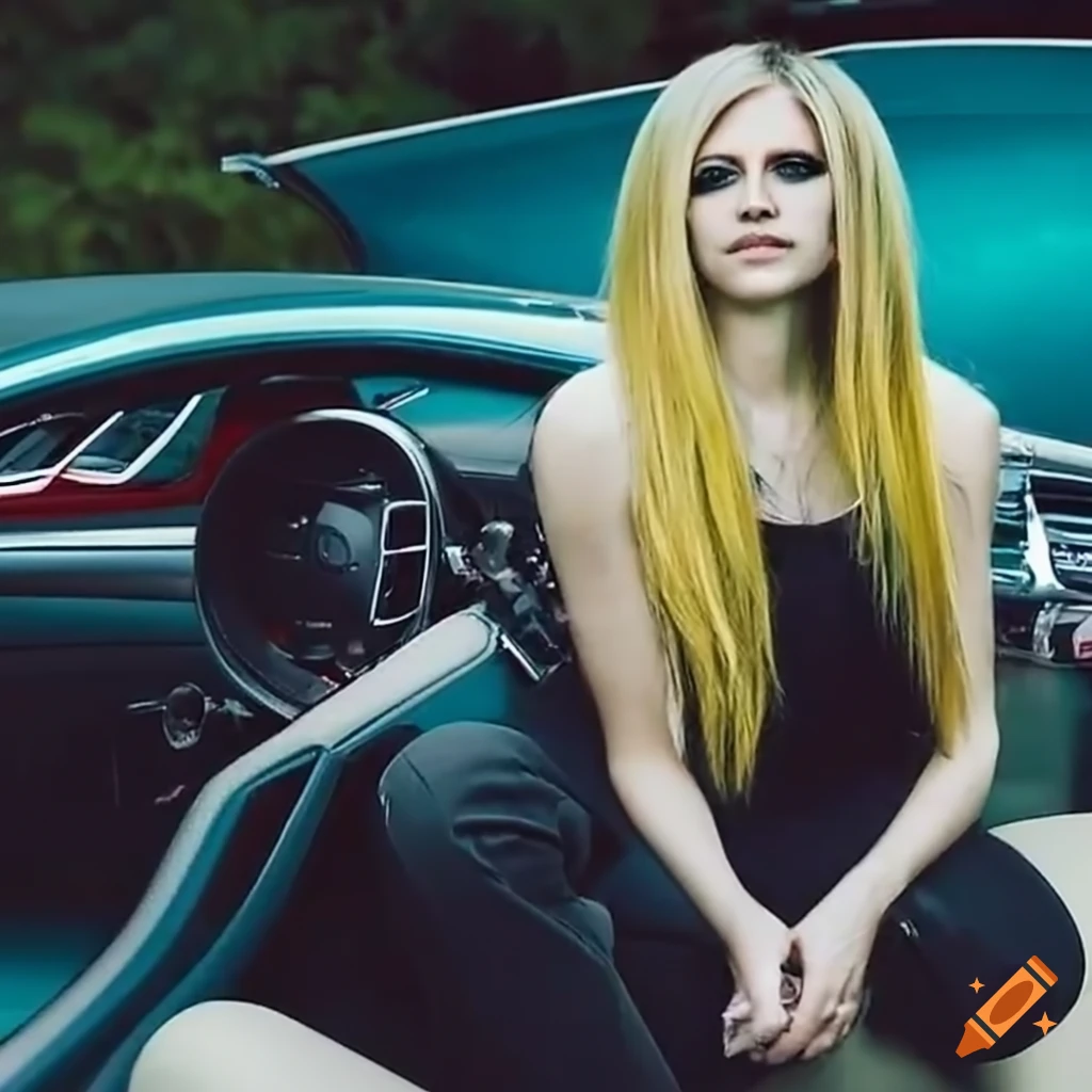 Avril lavigne driving a manual transmission car on Craiyon