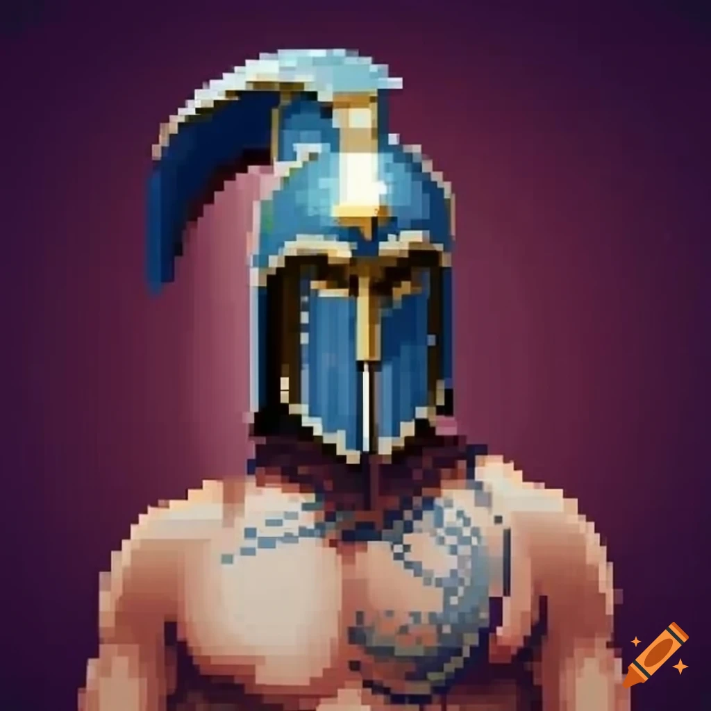 Ancient greek warrior depicted in 64x64 pixel art on Craiyon