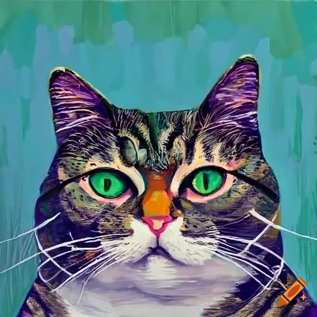 Chubby cat with hockney style on Craiyon