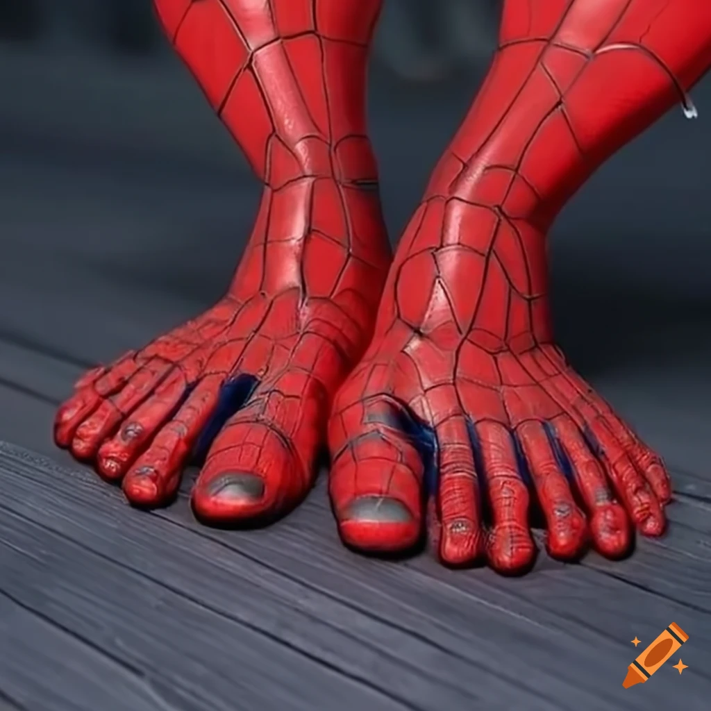 Close up of spiderman's big red feet on Craiyon