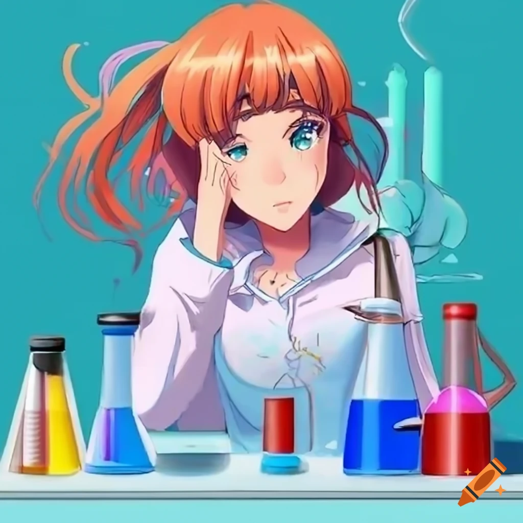 Anime student in a chemistry lab on Craiyon