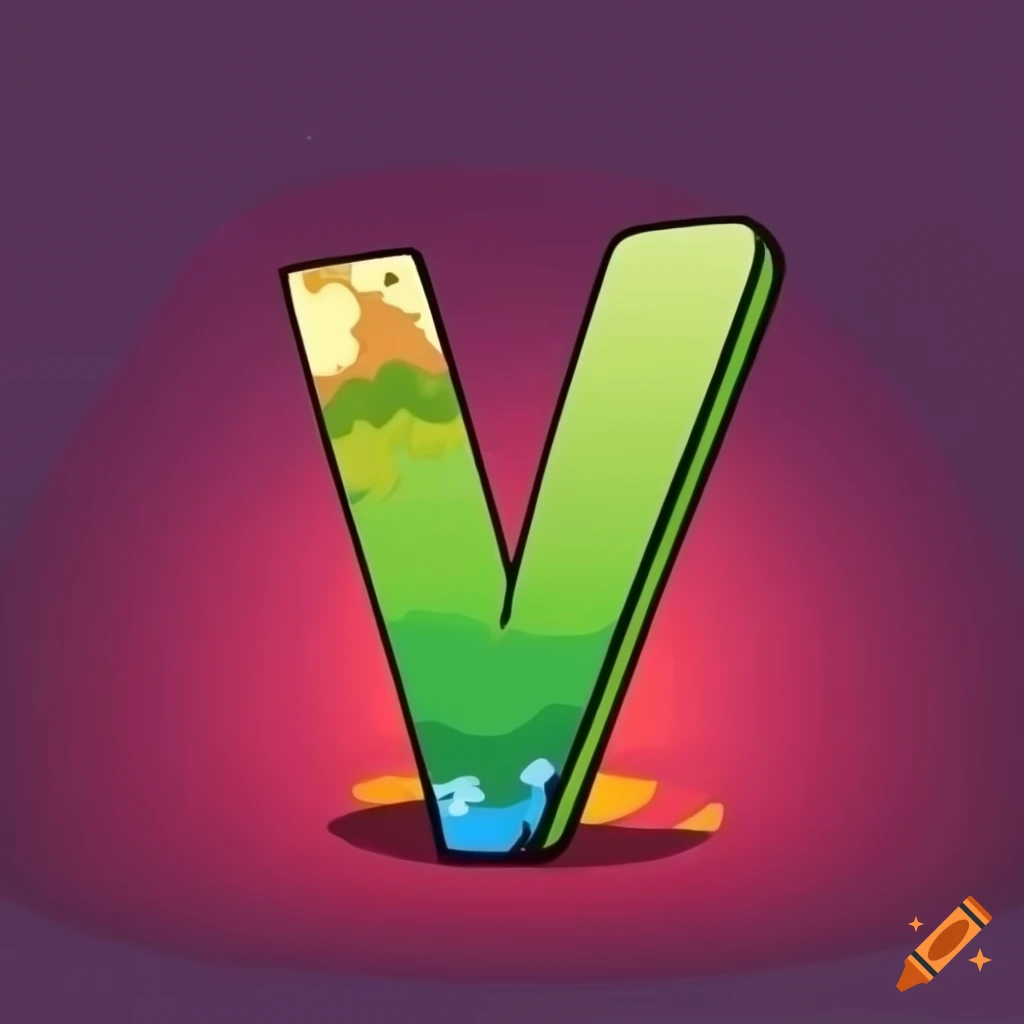 Colorful cartoon illustration of the letter 'v' on Craiyon