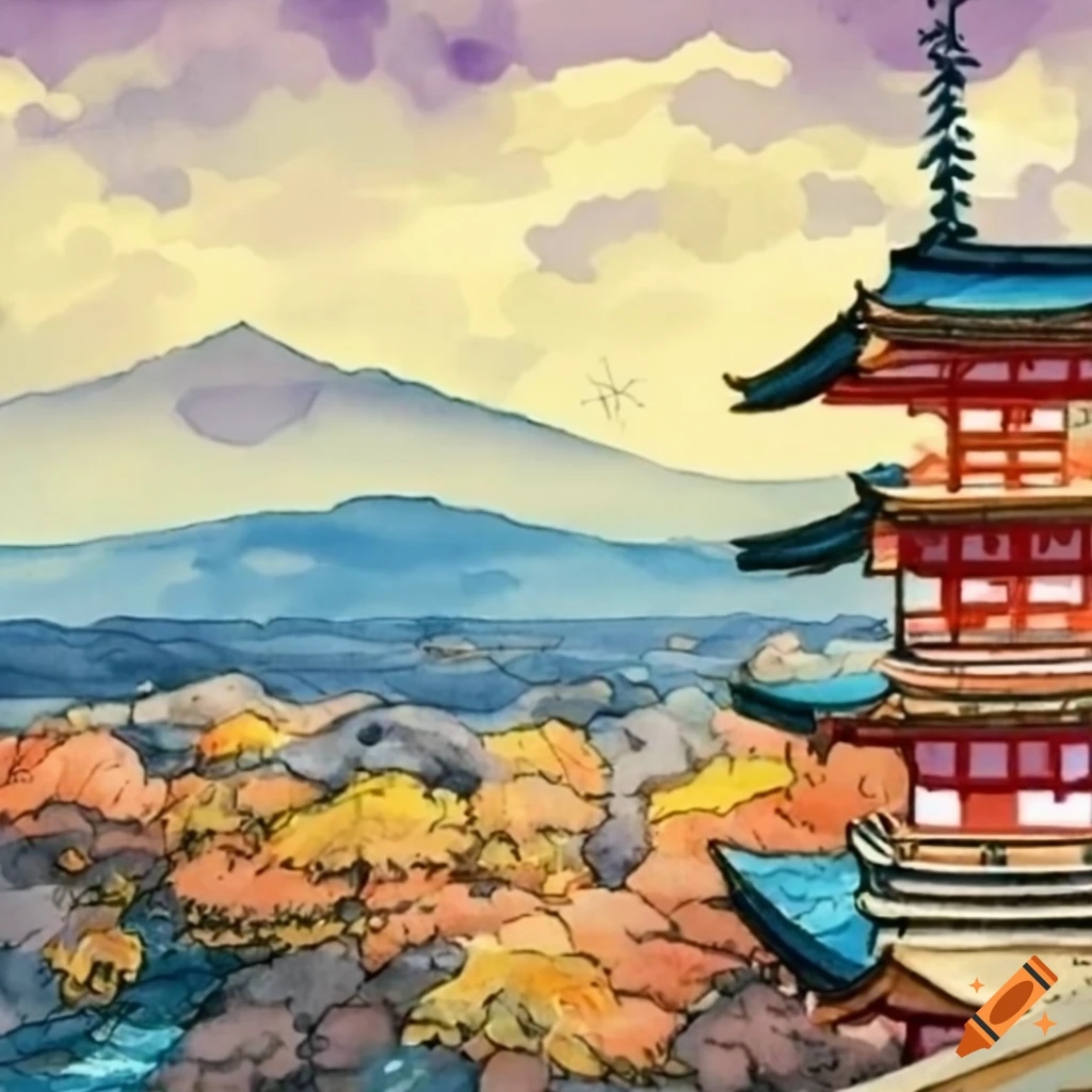 Beautiful Kyoto scenery in watercolor art on Craiyon