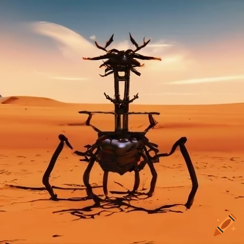 Intricately-designed robotic insect in a sun-scorched desert on Craiyon