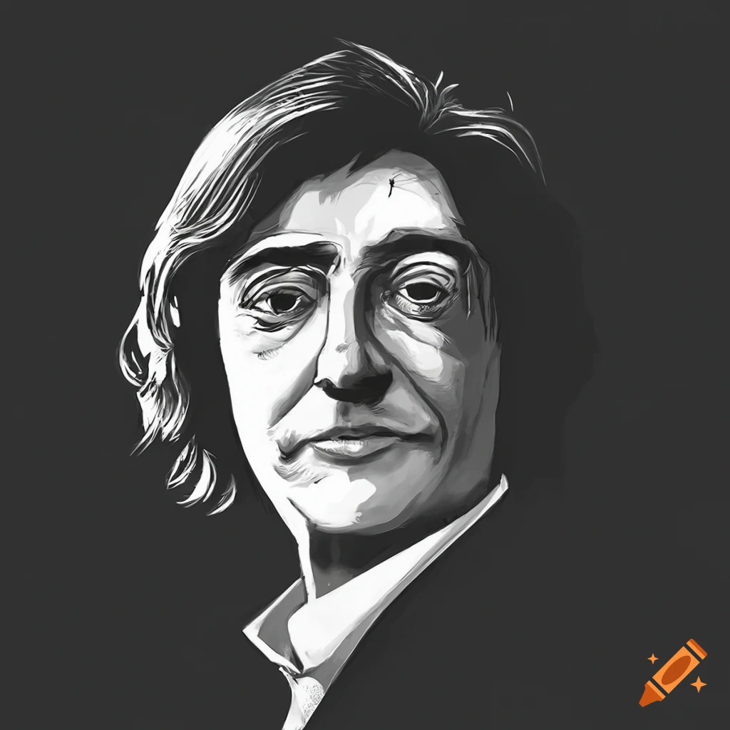 Professional black and white illustration of Javier Milei in full HD ...